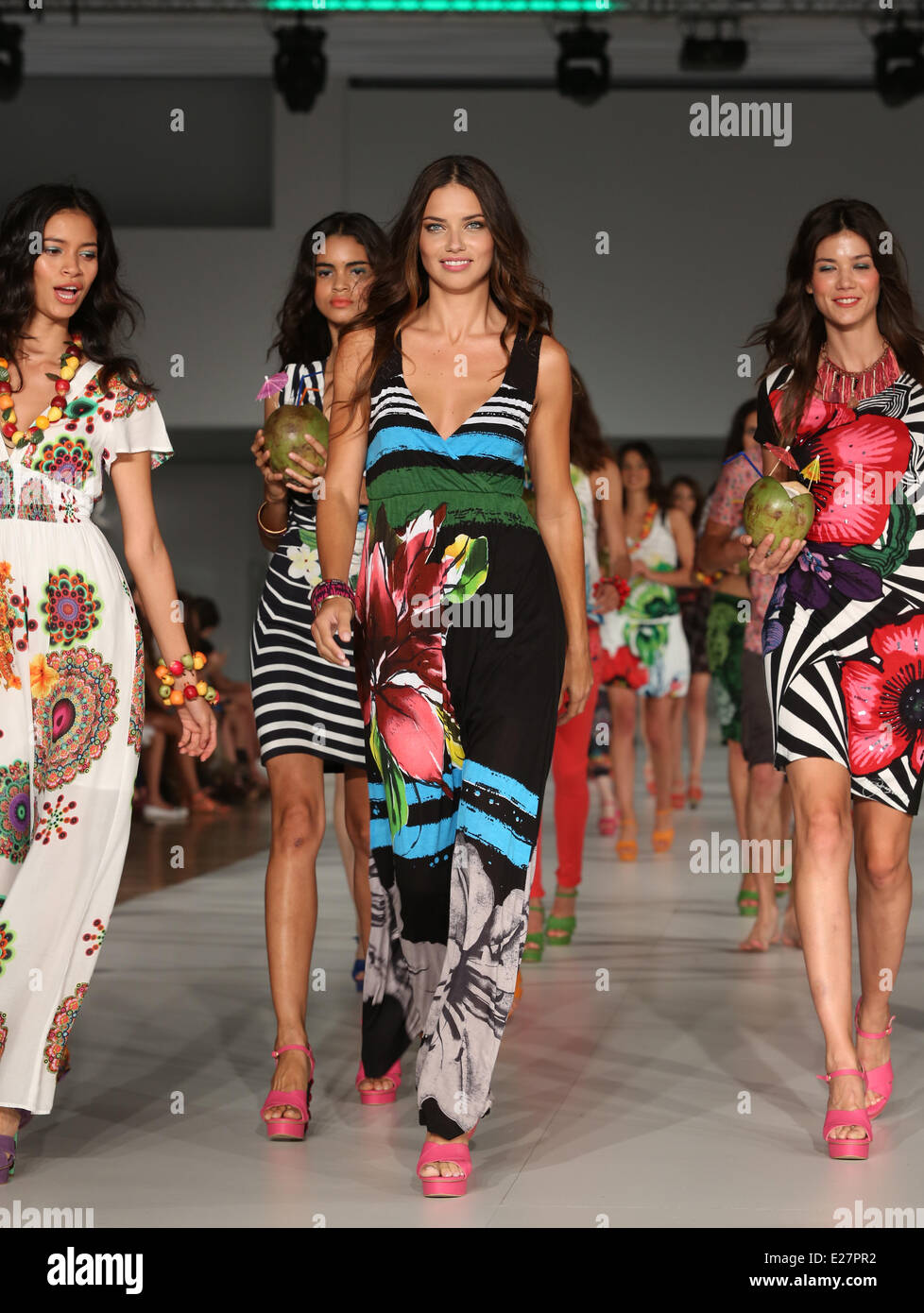 Adriana Lima models for Desigual during 080 Barcelona Fashion Week ...