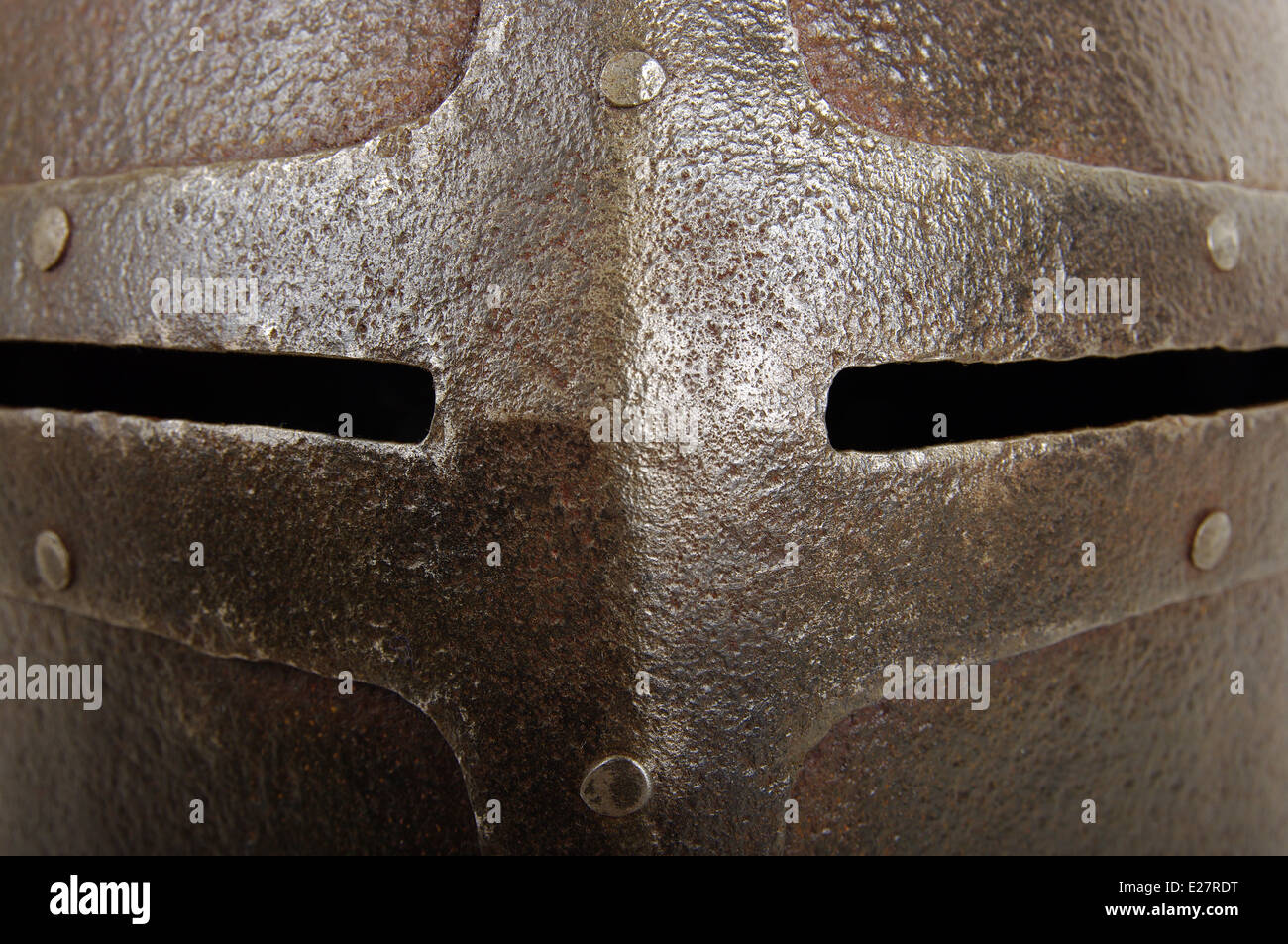 Iron helmet of the medieval knight. Very heavy headdress Stock Photo ...