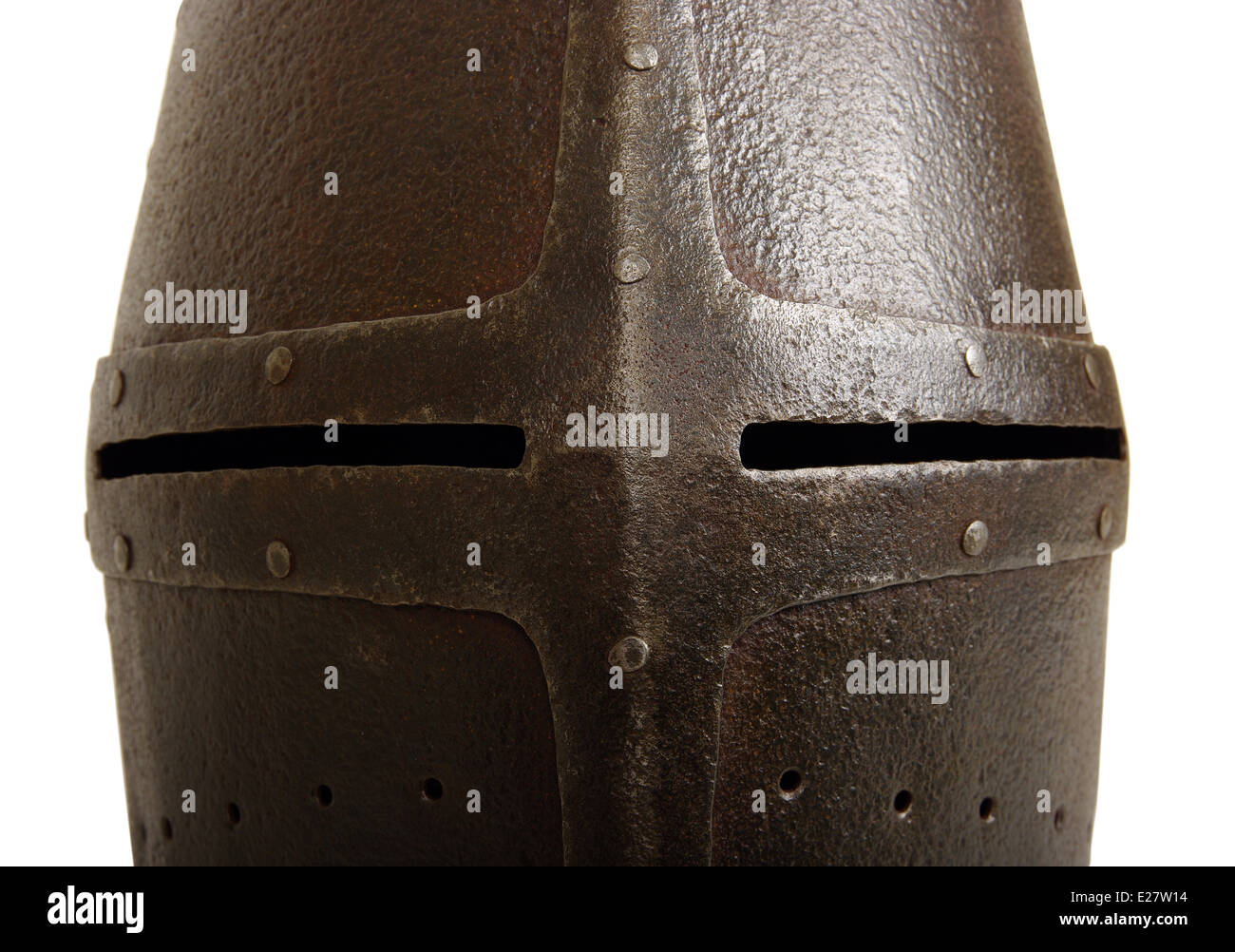 Iron helmet of the medieval knight. Very heavy headdress Stock Photo ...