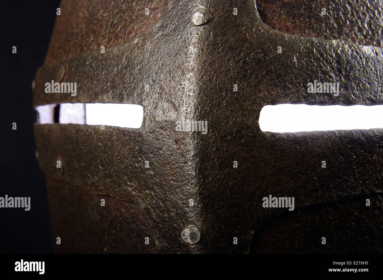 Iron helmet of the medieval knight. Very heavy headdress Stock Photo ...