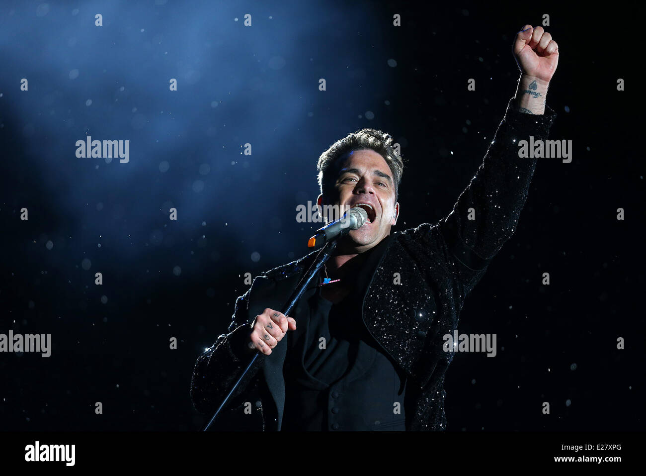 British singer Robbie Williams performs at the Maksimir Stadium during ...