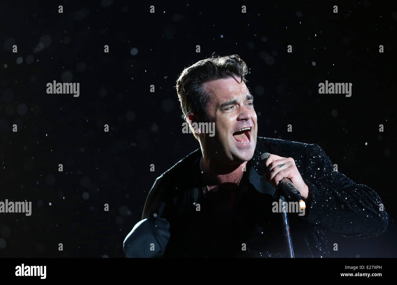 British singer Robbie Williams performs at the Maksimir Stadium during ...