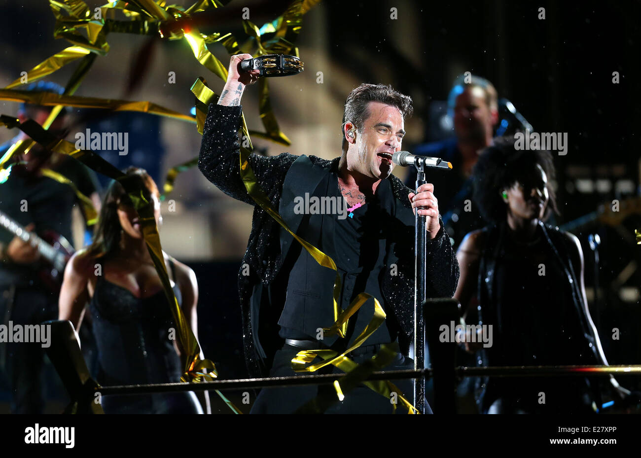 British singer Robbie Williams performs at the Maksimir Stadium during ...