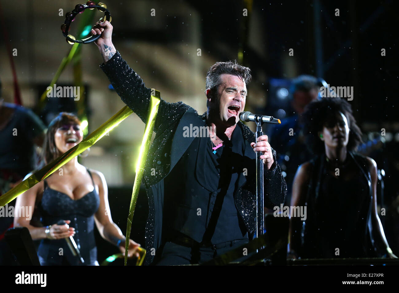 British singer Robbie Williams performs at the Maksimir Stadium during ...