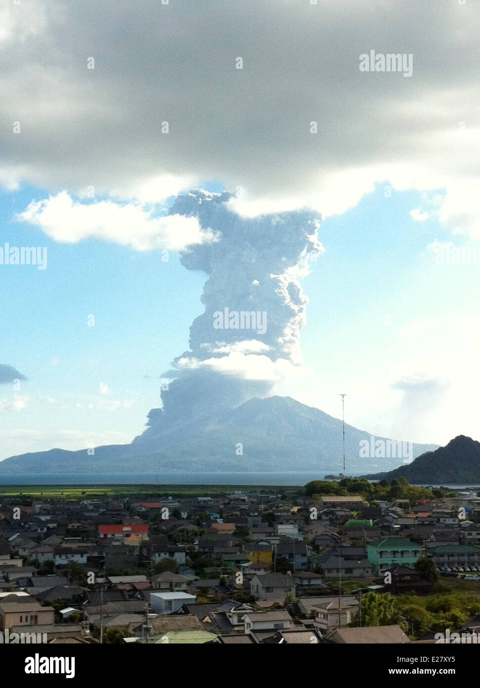 View of the Japanese volcano, Sakurajima, in Kagoshima, Japan on august ...