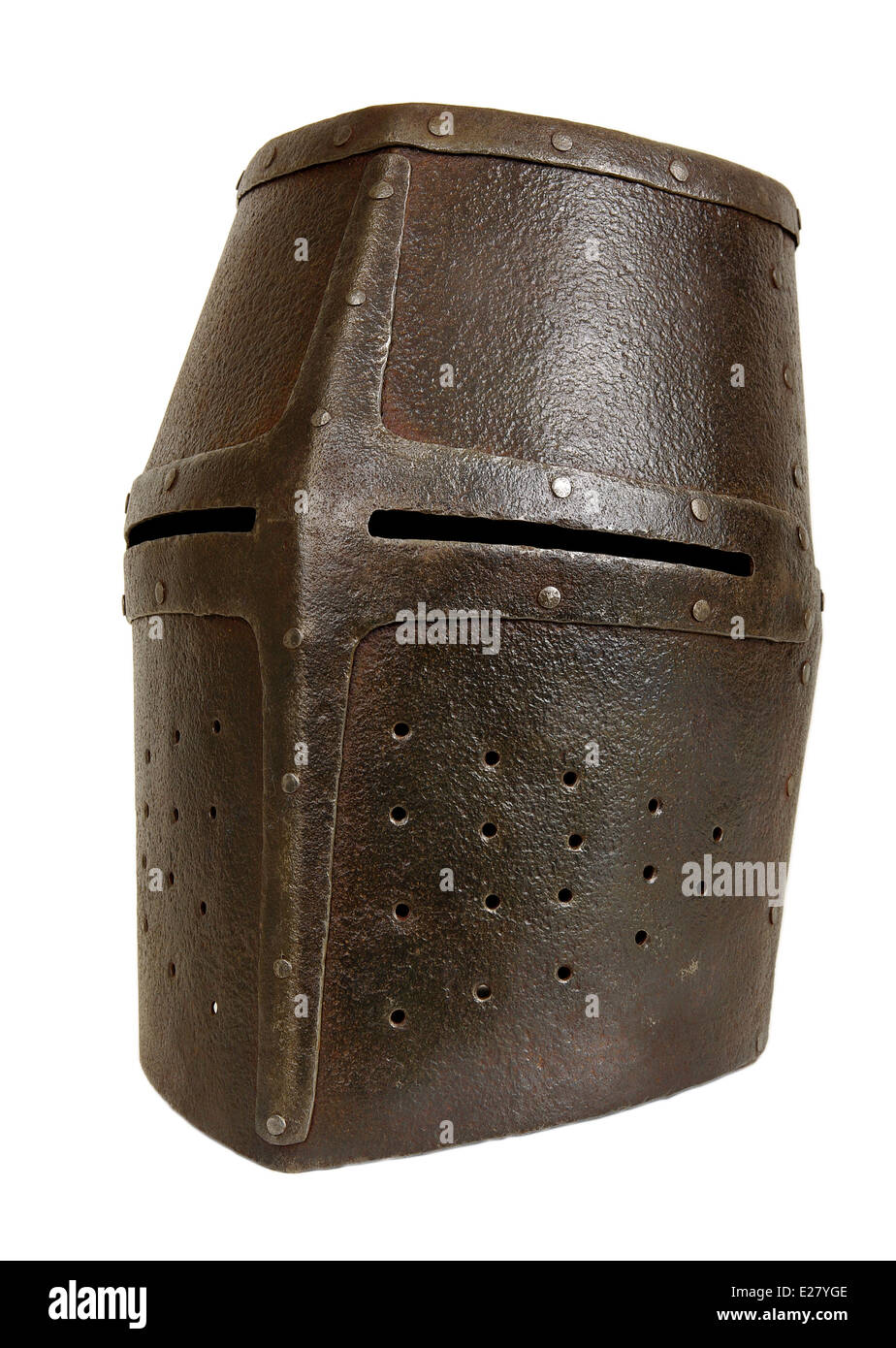 Iron helmet of the medieval knight. Very heavy headdress Stock Photo ...