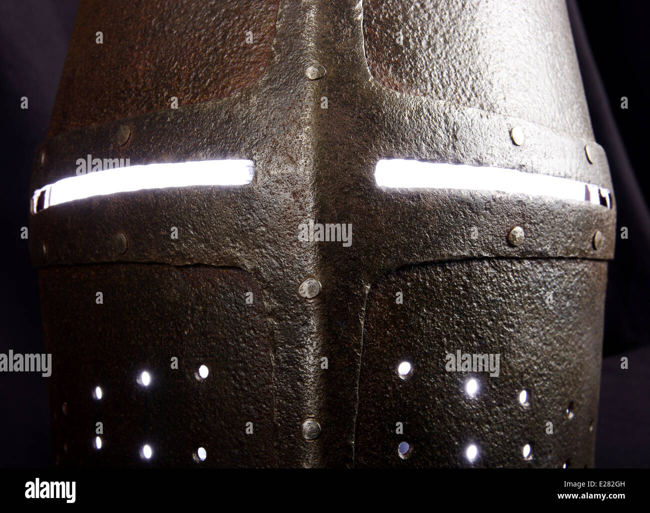 Iron helmet of the medieval knight. Very heavy headdress Stock Photo ...