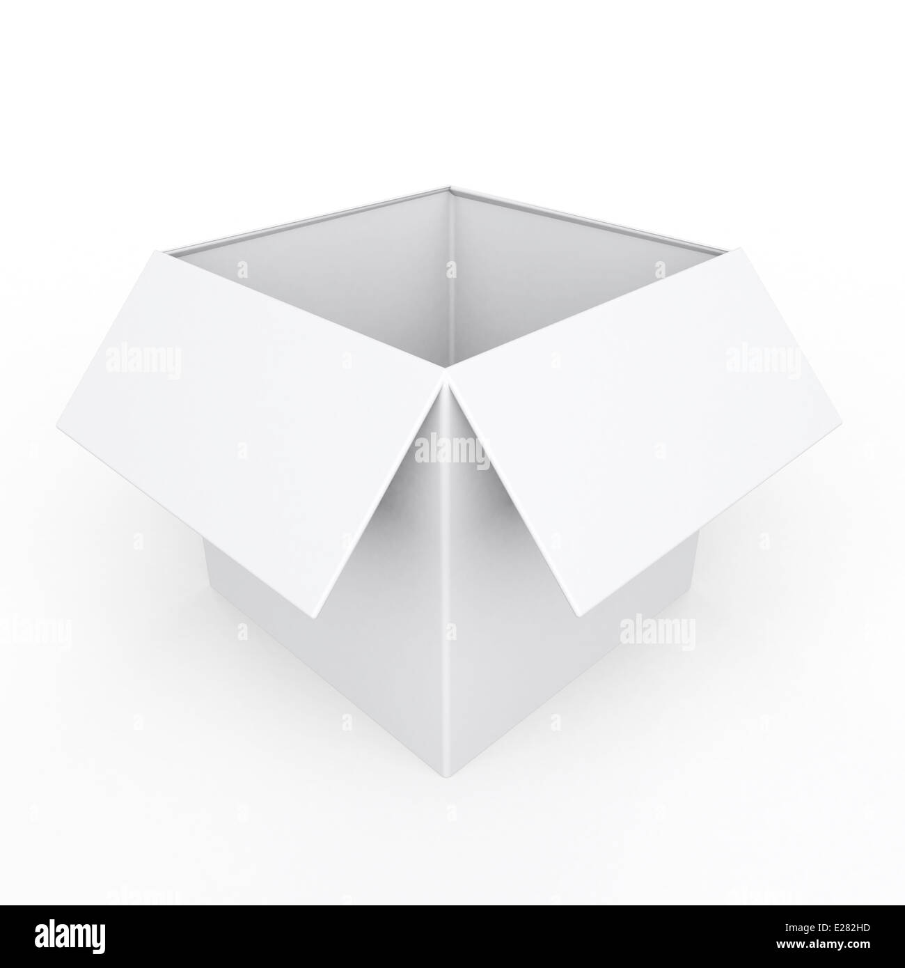 white corrugated board or card box with open flaps with nothing inside ...