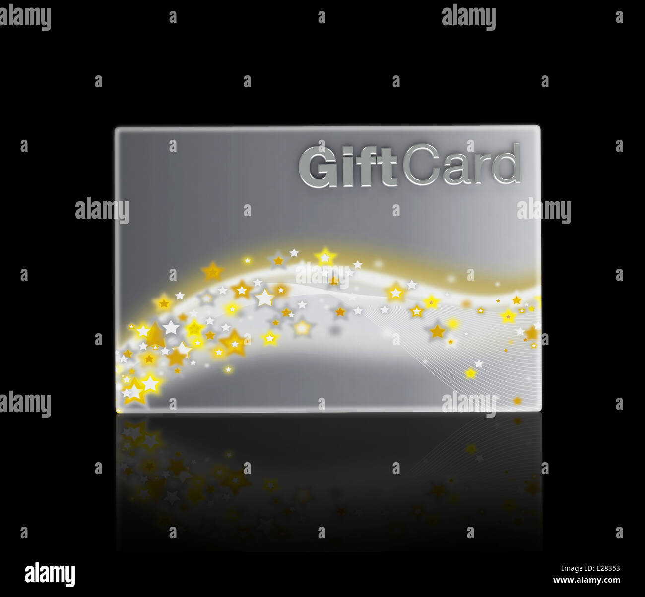 Silver gift card on a black background Stock Photo - Alamy