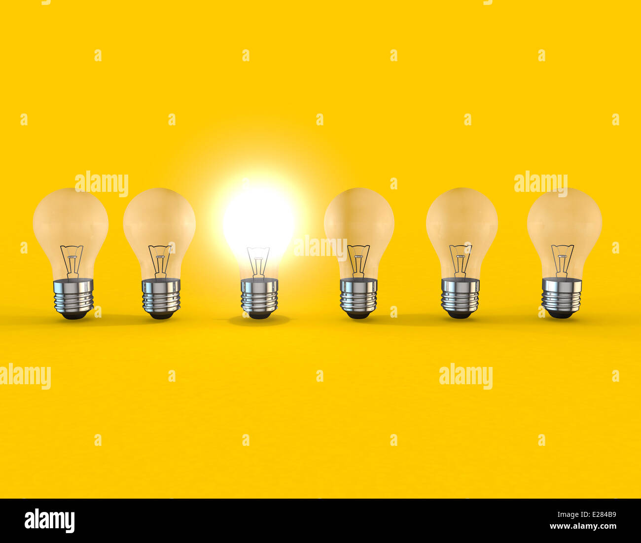 A line of lightbulbs with only one lit Stock Photo - Alamy