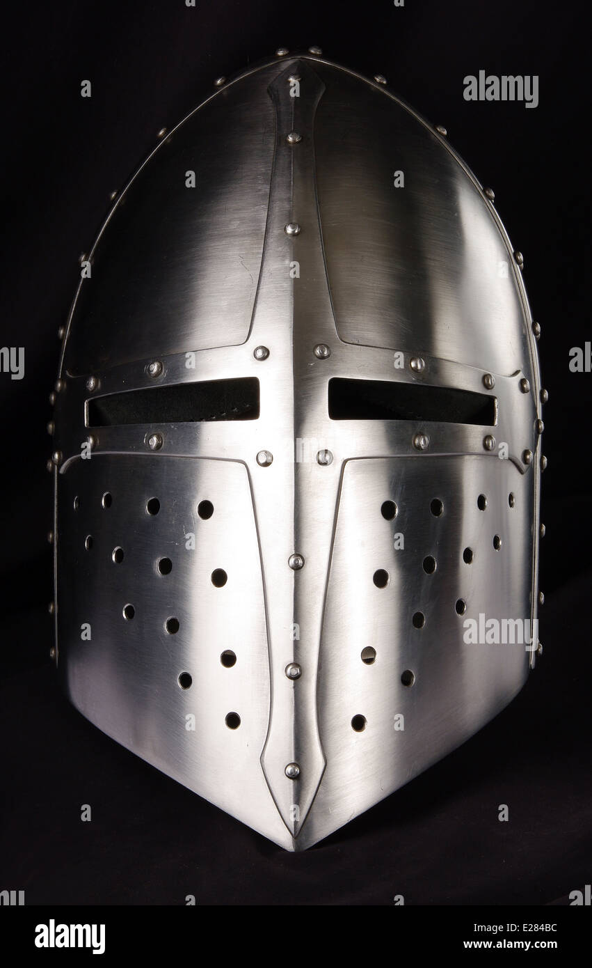 Iron helmet of the medieval knight. Very heavy headdress Stock Photo ...
