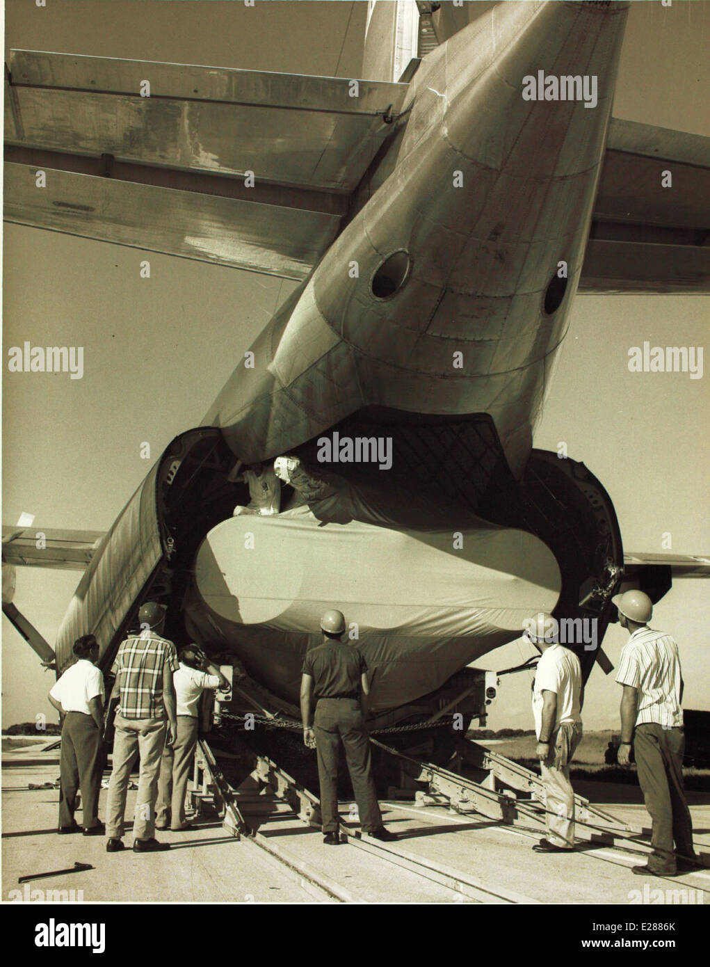 The Convair/General Dynamics Atlas 3E is shown being unloaded at ...