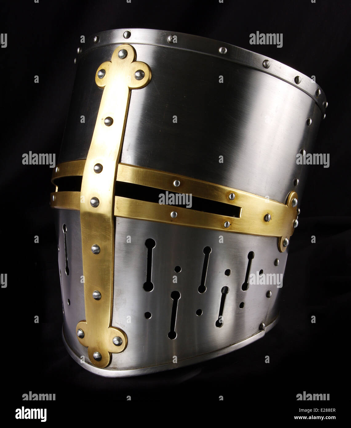 Iron helmet of the medieval knight. Very heavy headdress Stock Photo ...