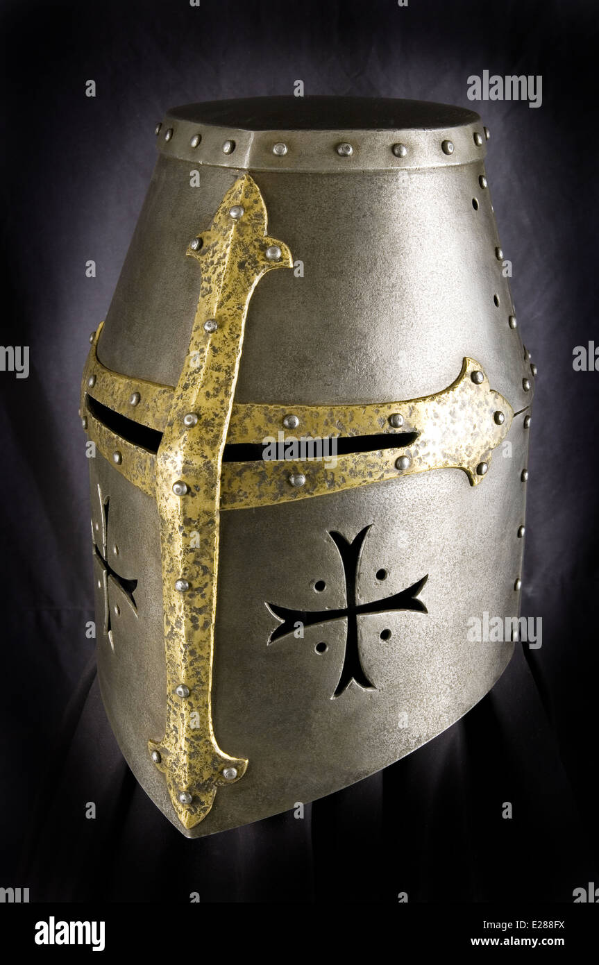 Iron helmet of the medieval knight. Very heavy headdress Stock Photo ...