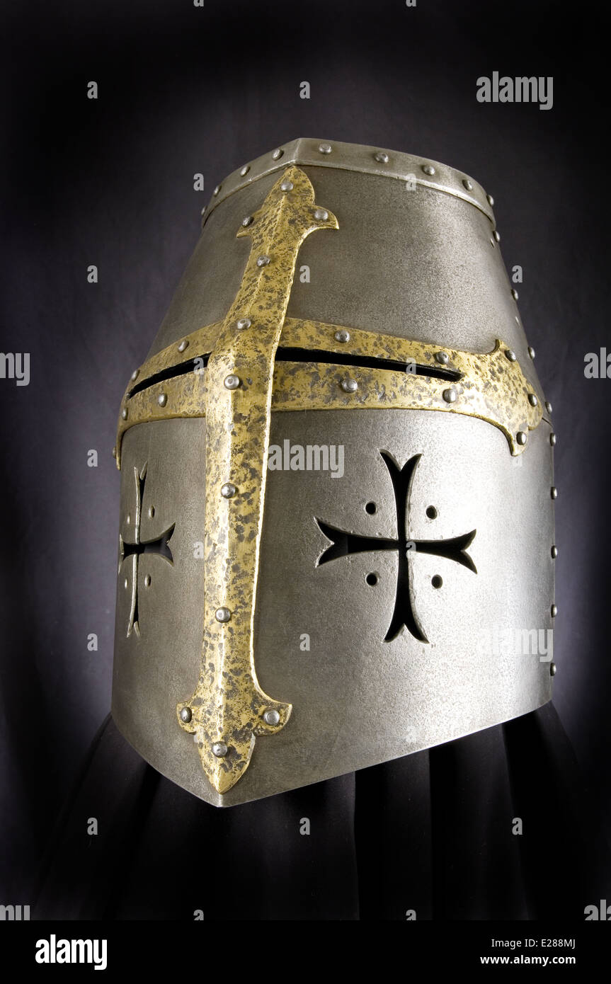 Iron helmet of the medieval knight. Very heavy headdress Stock Photo ...