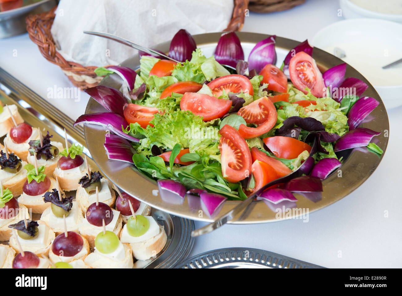 Vegetable salad and appetizers served during wedding reception Stock ...
