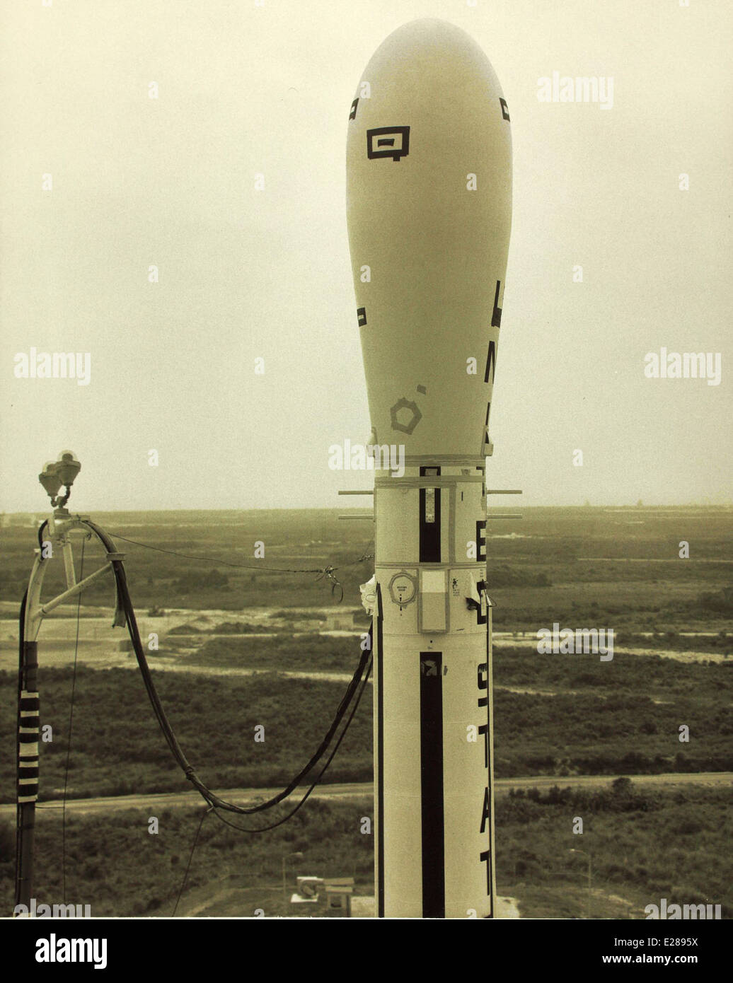 A photo depicting the erection of the Atlas 80D at Cape Pad 12 ...