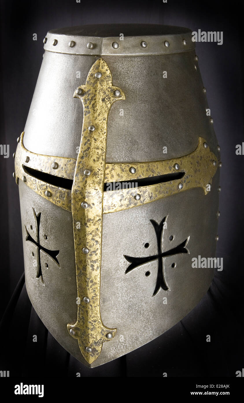 Iron helmet of the medieval knight. Very heavy headdress Stock Photo ...