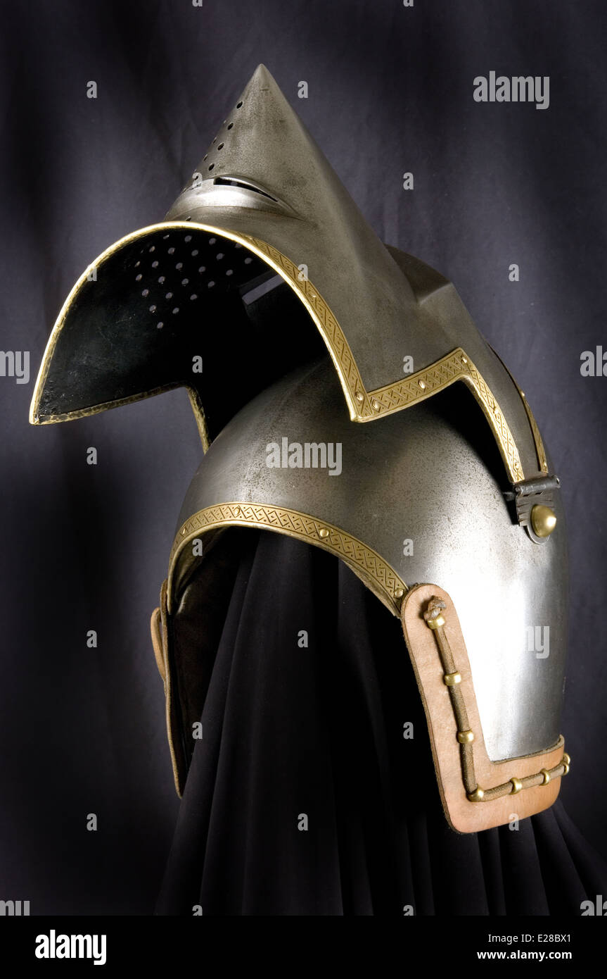 Iron helmet of the medieval knight. Very heavy headdress Stock Photo ...