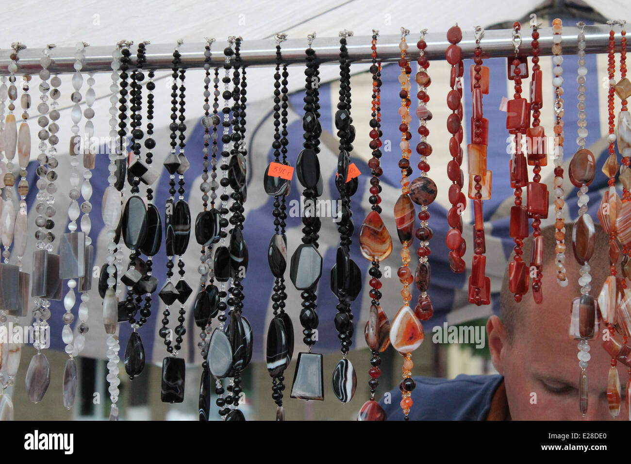 line of the threads of beads from different semiprecious stones Stock ...