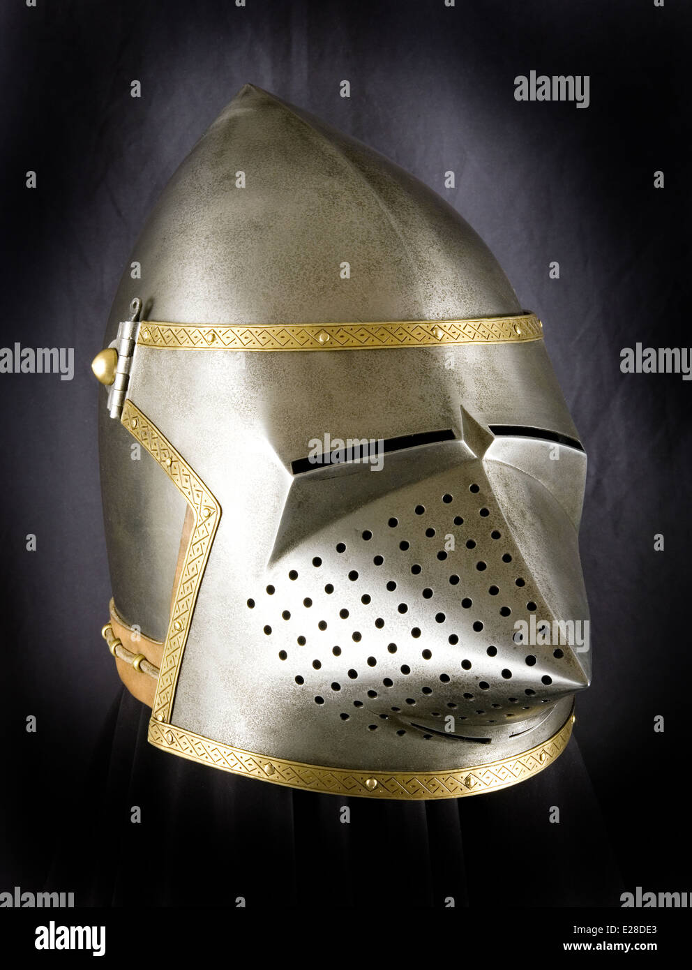 Iron helmet of the medieval knight. Very heavy headdress Stock Photo ...