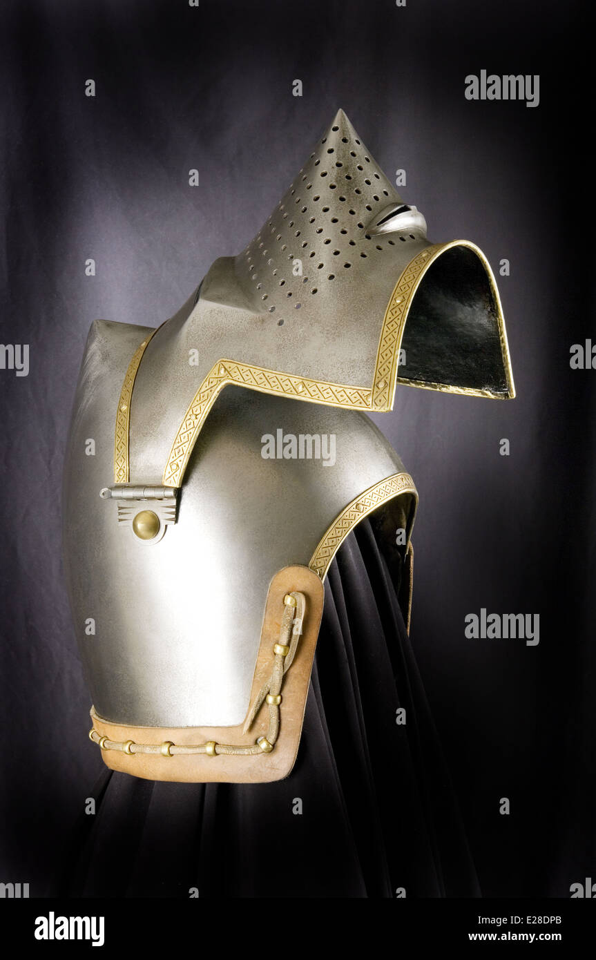 Iron helmet of the medieval knight. Very heavy headdress Stock Photo ...