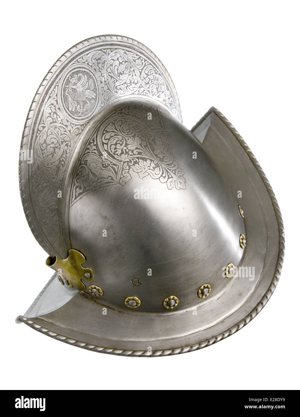 Iron helmet of the medieval knight. Very heavy headdress Stock Photo ...