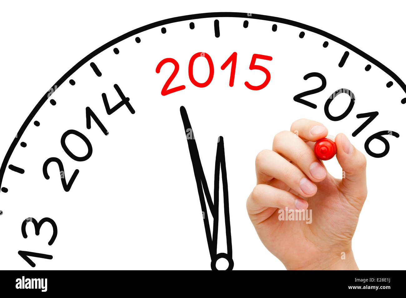 Hand drawing New Year 2015 concept with marker on transparent wipe ...