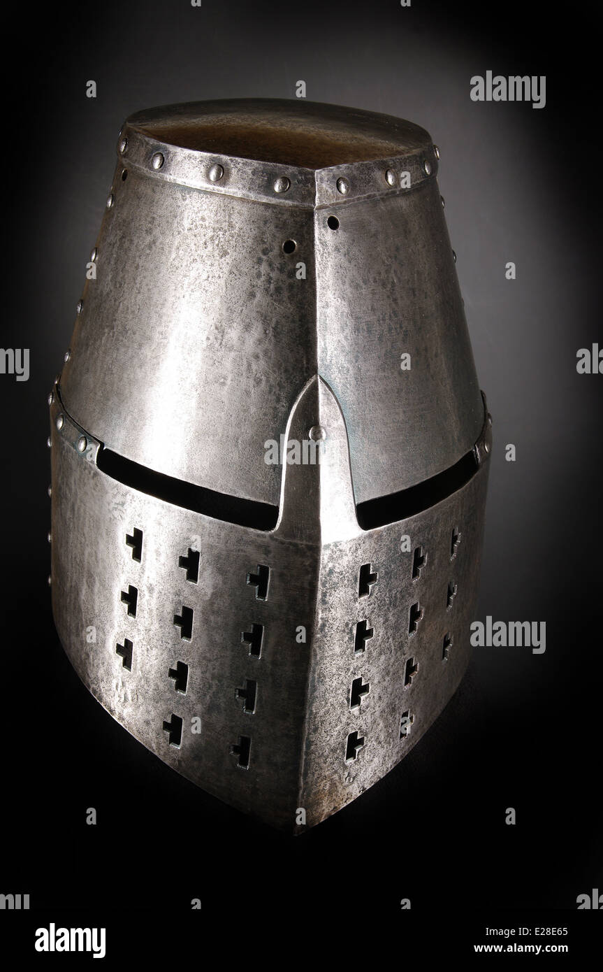 Iron helmet of the medieval knight. Very heavy headdress Stock Photo ...