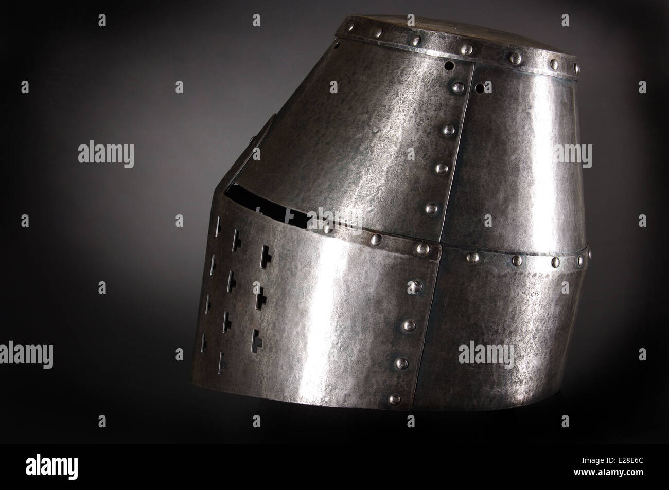 Iron helmet of the medieval knight. Very heavy headdress Stock Photo ...