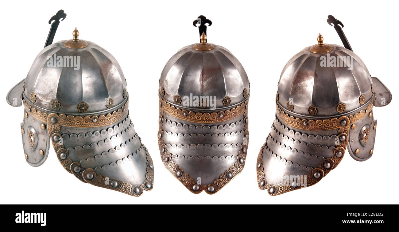 Iron helmet of the medieval knight. Very heavy headdress Stock Photo ...