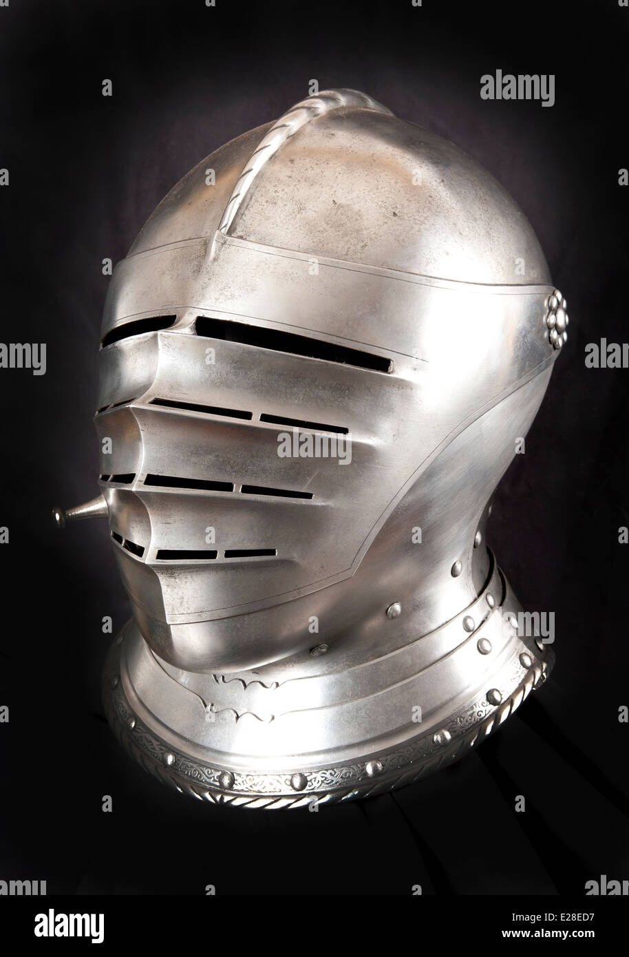 Iron helmet of the medieval knight. Very heavy headdress Stock Photo ...
