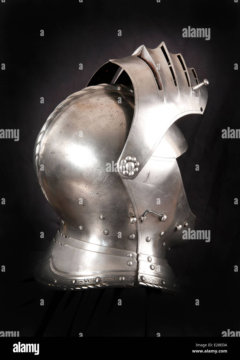 Iron helmet of the medieval knight. Very heavy headdress Stock Photo ...
