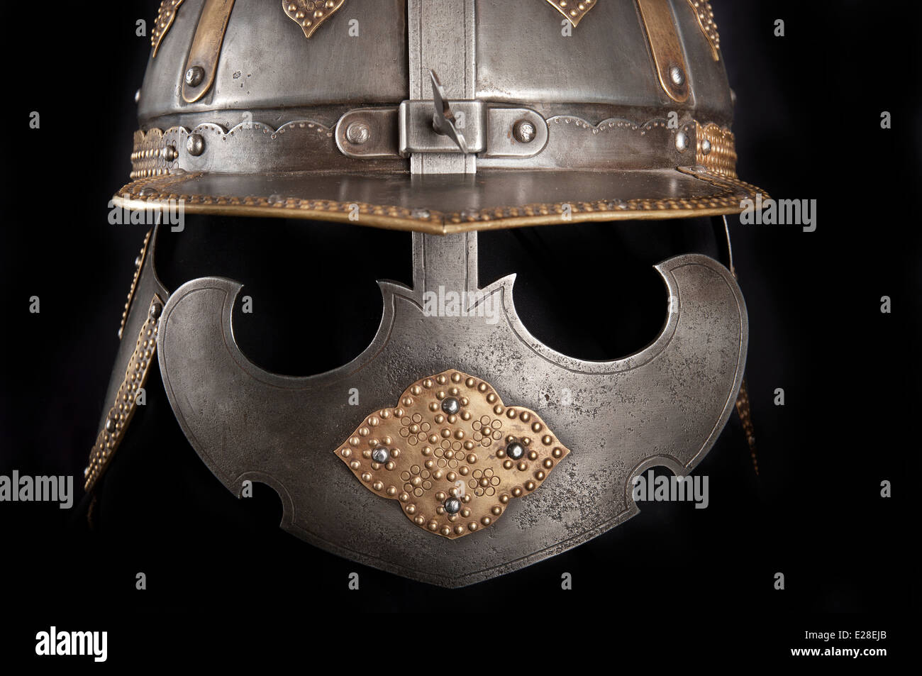 Iron helmet of the medieval knight. Very heavy headdress Stock Photo ...