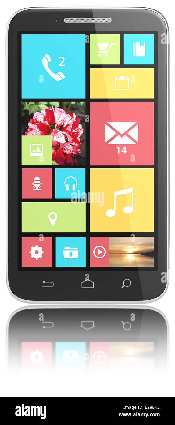 Smart phone with colorful Flat UI. No Branded. Isolated Stock Photo - Alamy