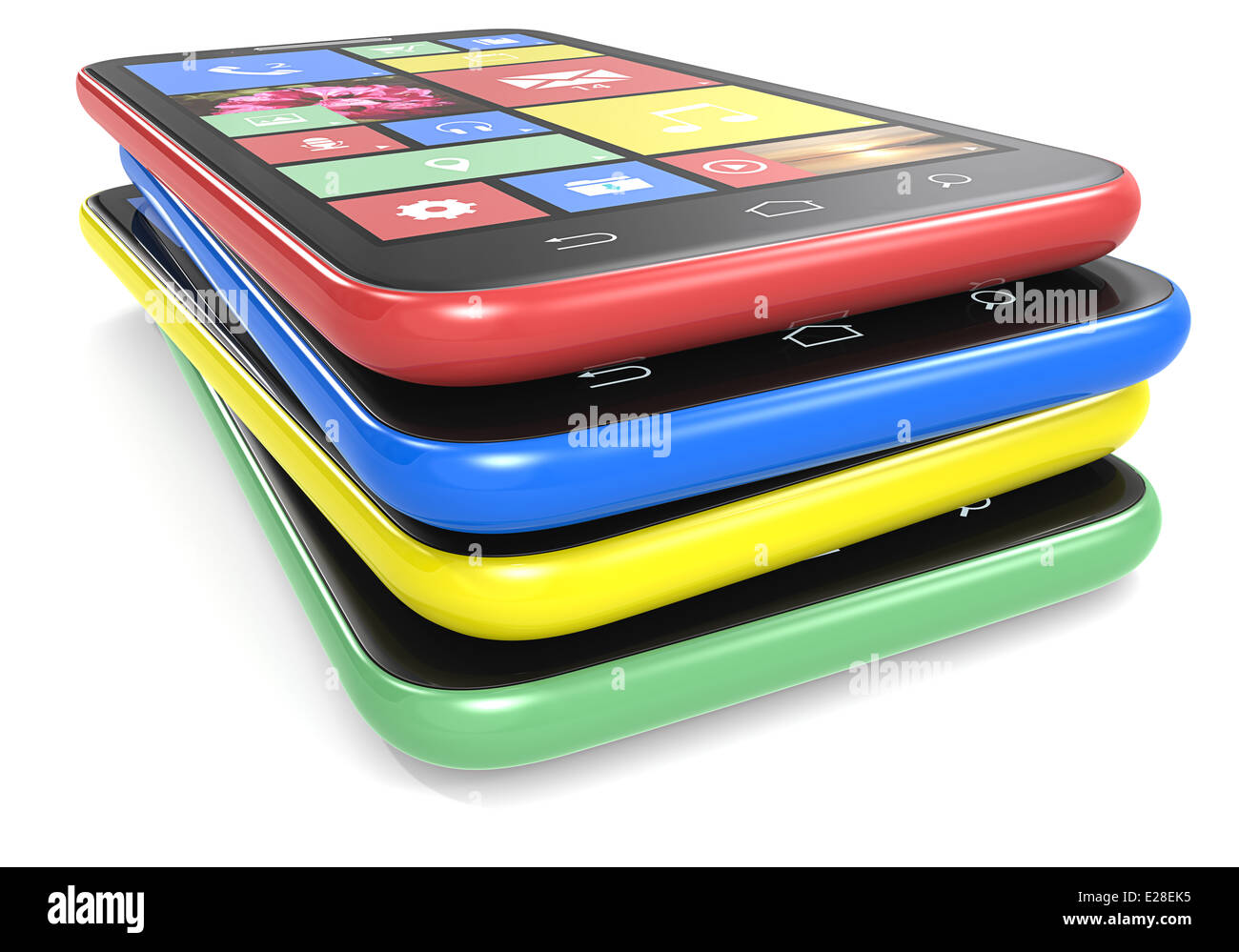 Pile of Smart phones with colorful Flat UI. No Branded Stock Photo - Alamy