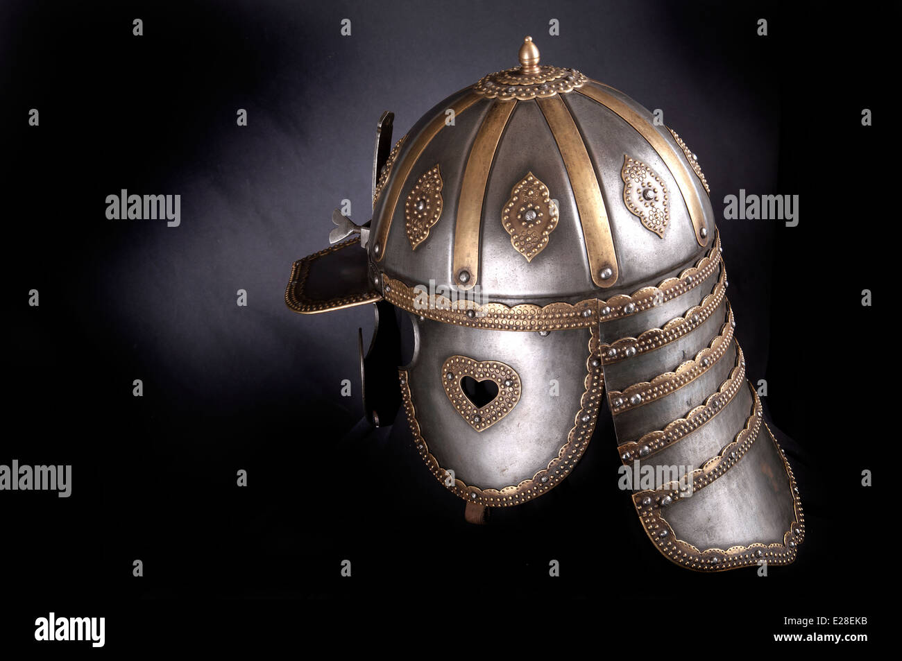 Iron helmet of the medieval knight. Very heavy headdress Stock Photo ...