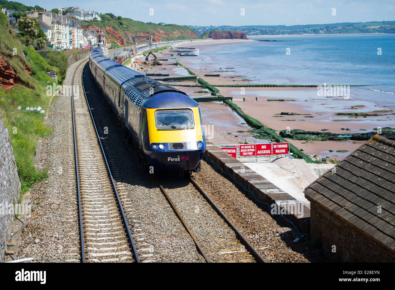 A First Great Western train arriving at Dawlish station in England, UK ...