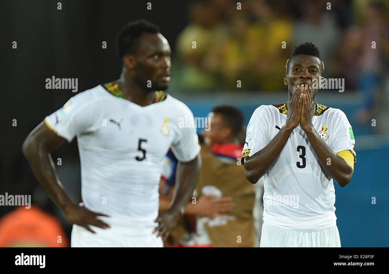Natal, Brazil. 16th June, 2014. Michael Essien and Asamoah Gyan (R) of ...