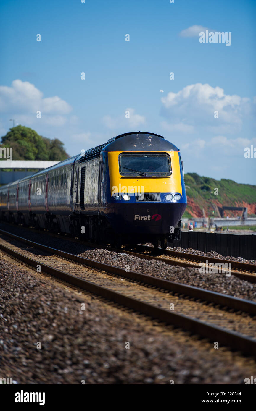 A First Great Western train just outside Dawlish station in England ...