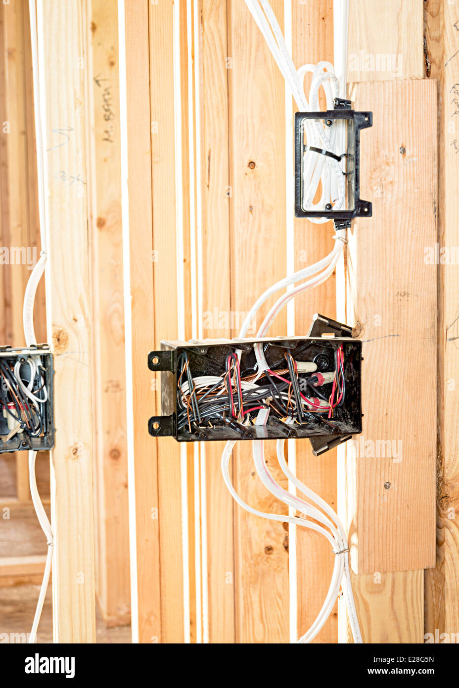 Wired electrical box in construction Stock Photo - Alamy