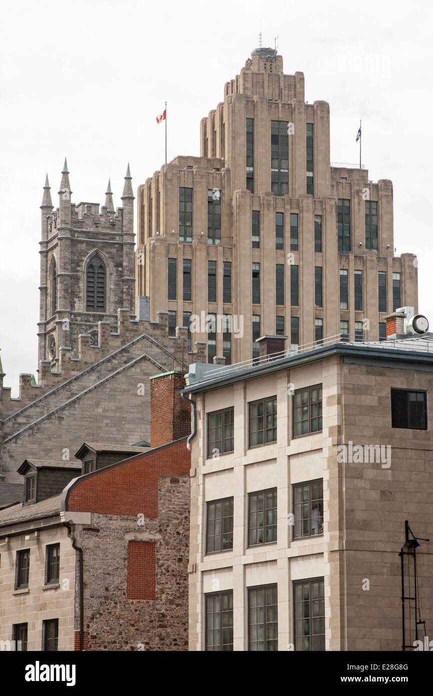 The Montreal skyline with buildings representing different eras of the ...