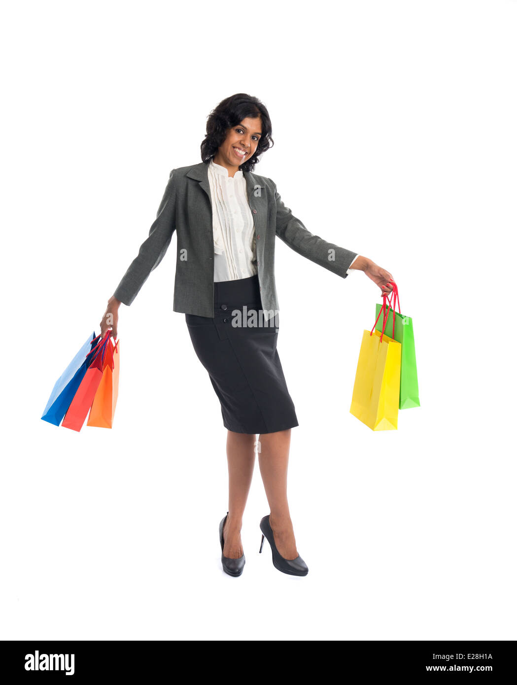 indian woman jumping in joy during shopping spree Stock Photo - Alamy
