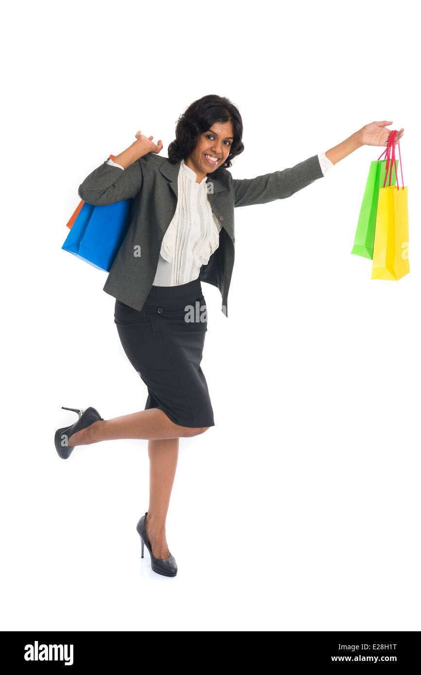 indian woman shopping full body isolated on white Stock Photo - Alamy