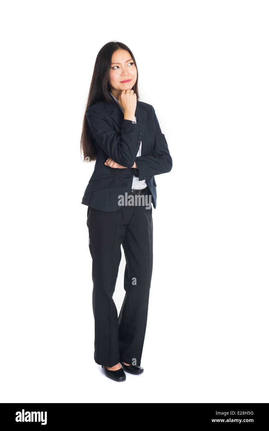 asian business woman thinking full body isolated in white Stock Photo ...