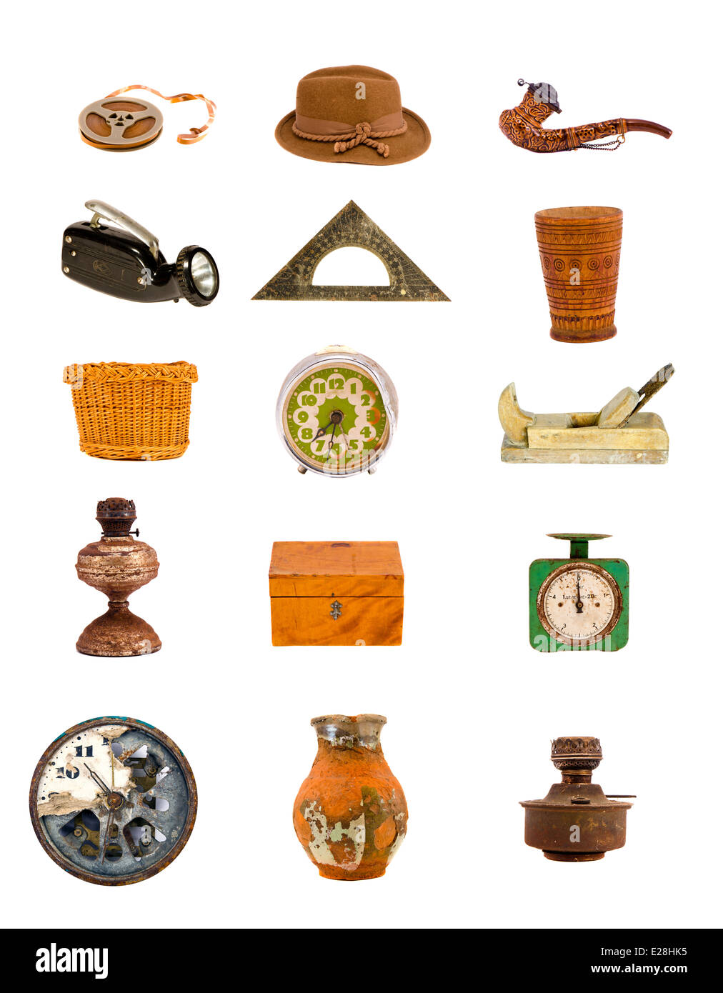 various antique tools and objects assorted collection isolated on white ...