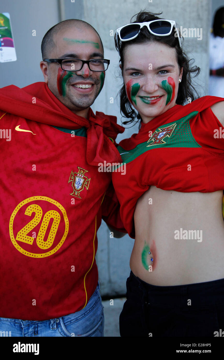 Salvador, Bahia, Brazil. 16th June, 2014. Portugal fans await the start ...