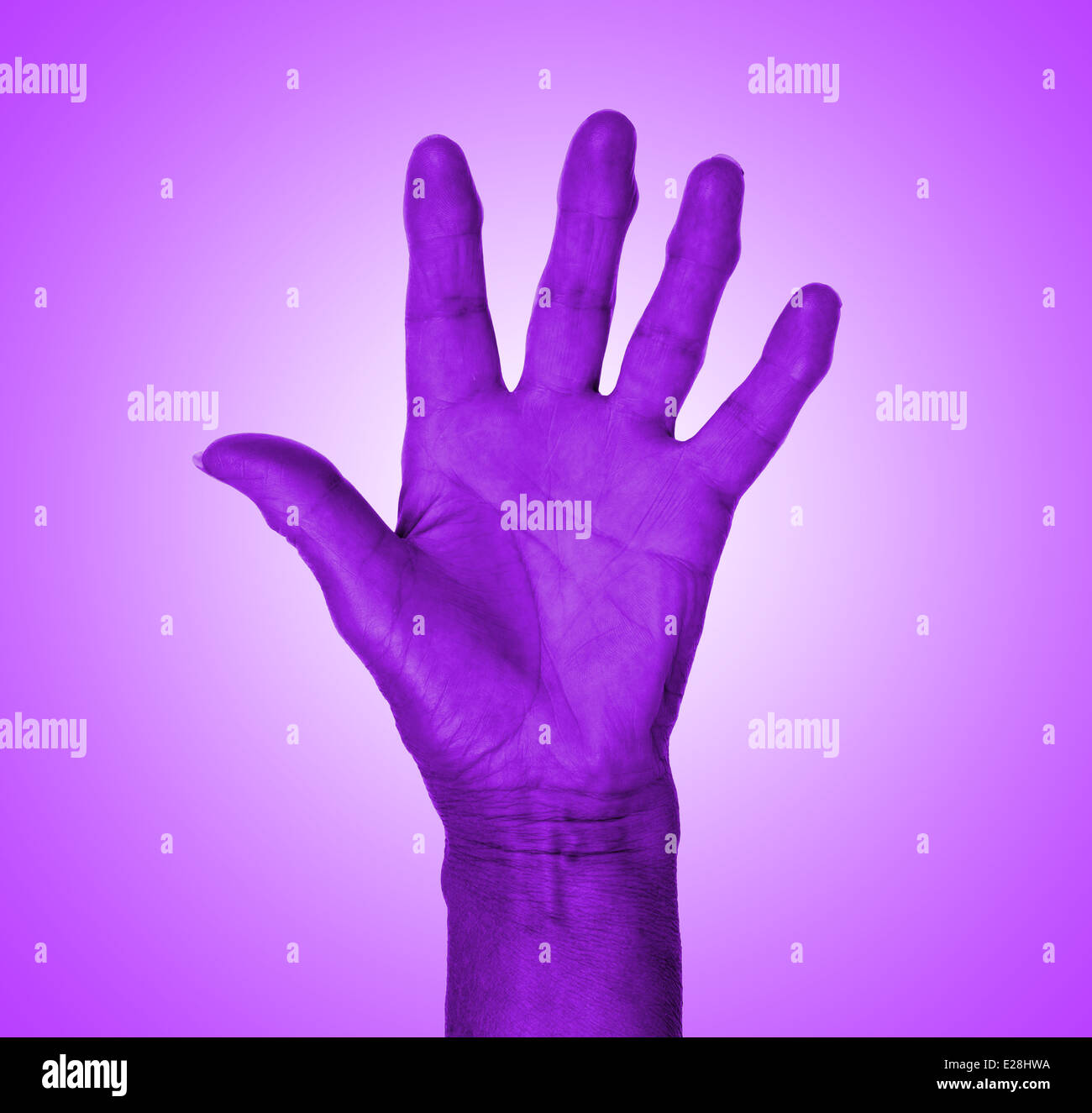 Hand symbol, saying five, saying hello or saying stop, purple Stock ...