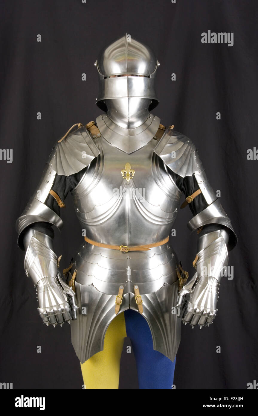 Armour of the medieval knight. Metal protection of the soldier against ...