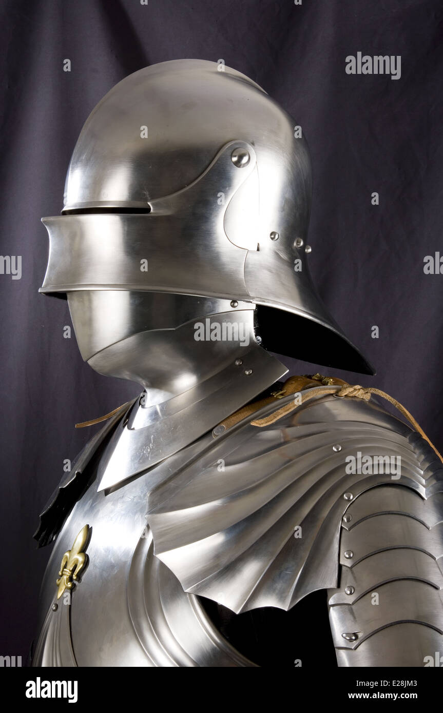 Armour of the medieval knight. Metal protection of the soldier against ...